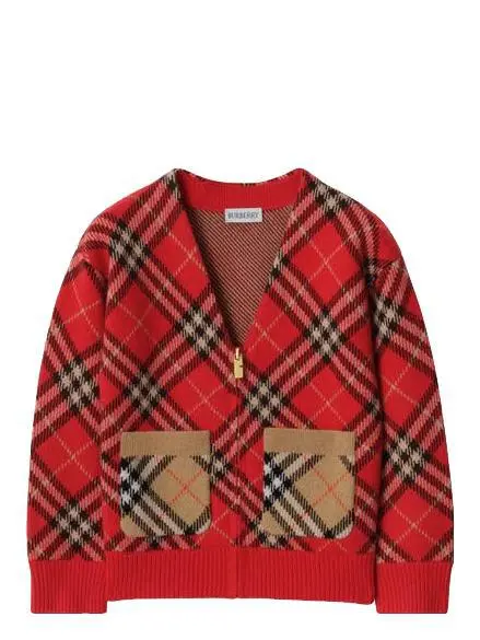 Burberry Check Wool Cardigan - Crayon Red