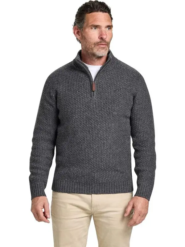 RAGING BULL Quarter Zip Textured Knit Sweater - Dark Grey Marl