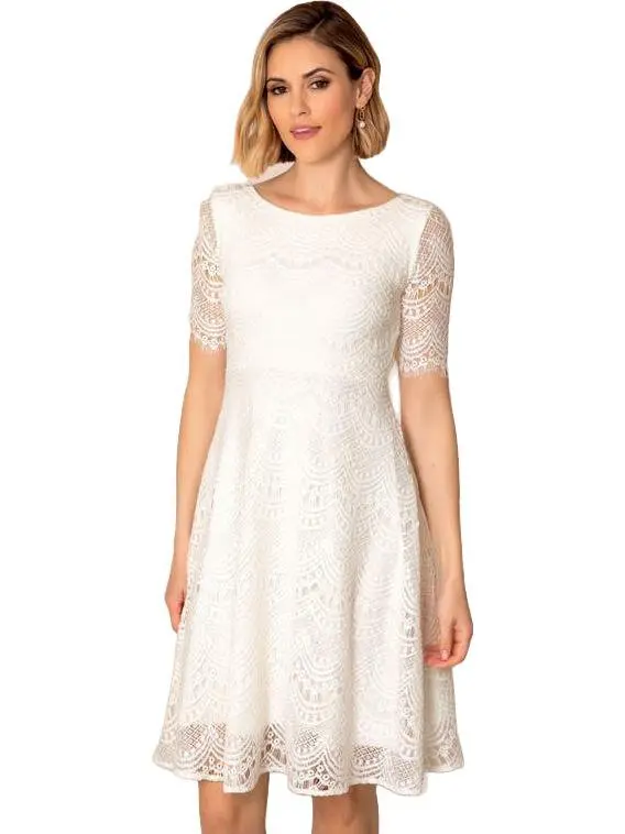 ALIE STREET LONDON Evie Lace Fit & Flare Dress - Ivory