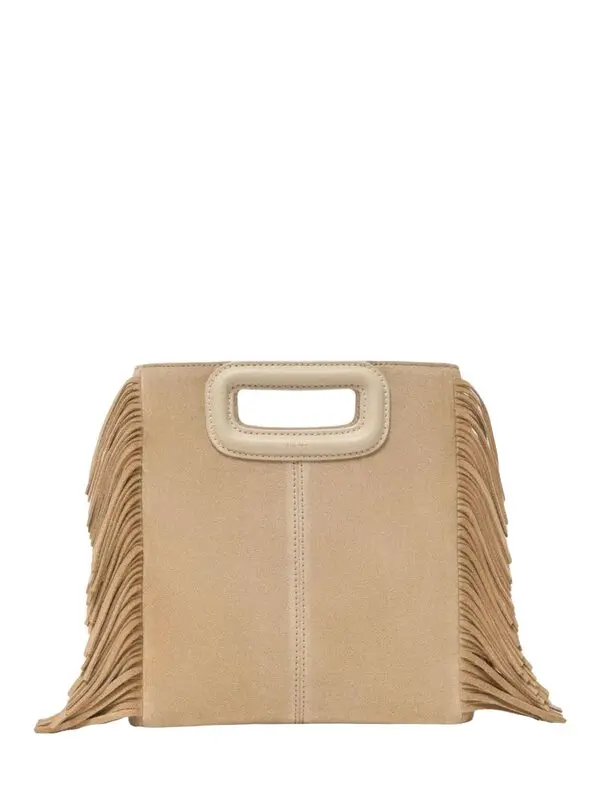 Maje Suede Leather M Bag With Fringe - Cappucino