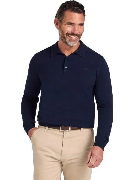 RAGING BULL Long Sleeve Knitted Polo Shirt - Navy