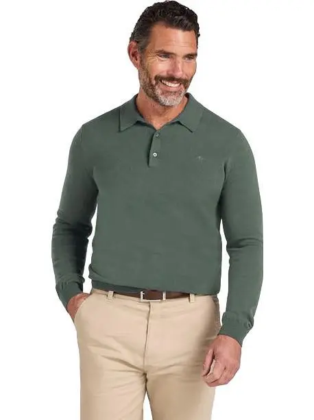 RAGING BULL Long Sleeve Knitted Polo Shirt - Sage