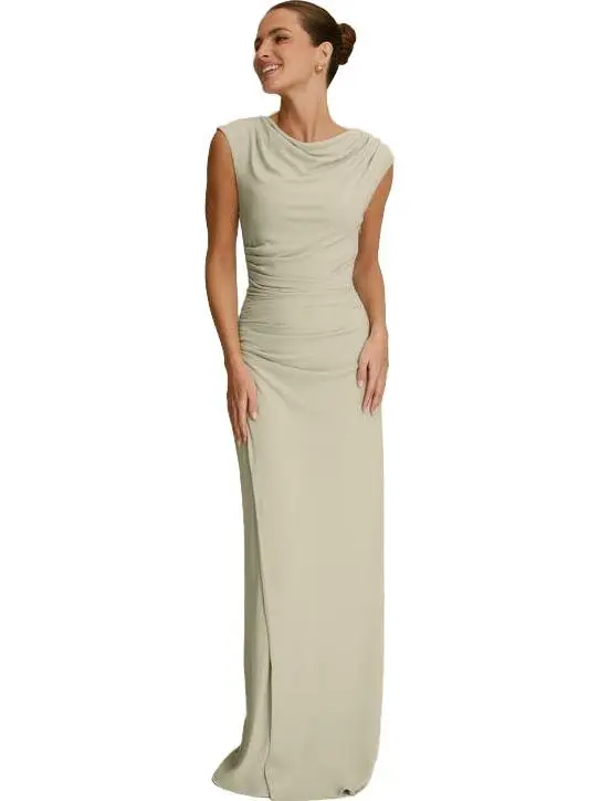 SIX STORIES Cowl Gathered Short Sleeve Bridesmaid Dress - Sage