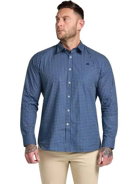 RAGING BULL Long Sleeve Dotty Print Cotton Shirt - Navy