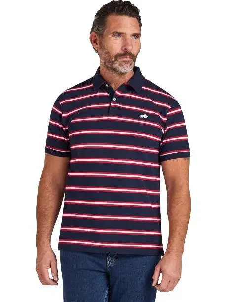 RAGING BULL Triple Stripe Pique Polo Shirt - Red
