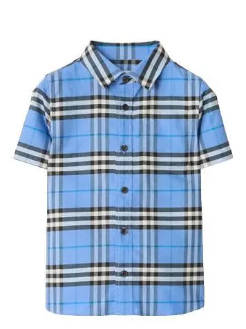 Burberry Check Cotton Oxford Shirt - Cornflower Blue