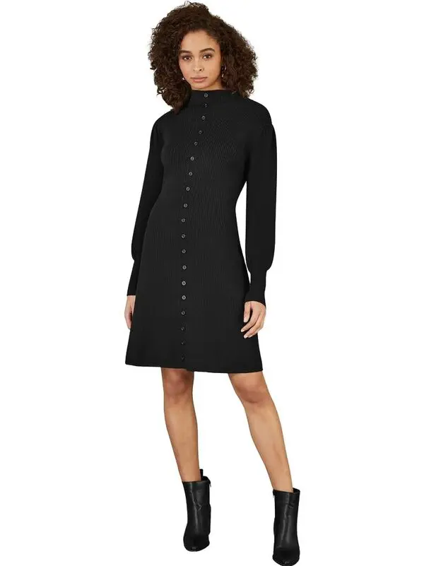YUMI Knitted Button-up Midi Dress - Black