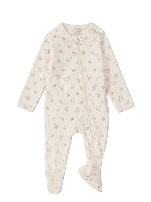 MINIMOI Love Is Home Cotton Blend Zippered Footie - Pink