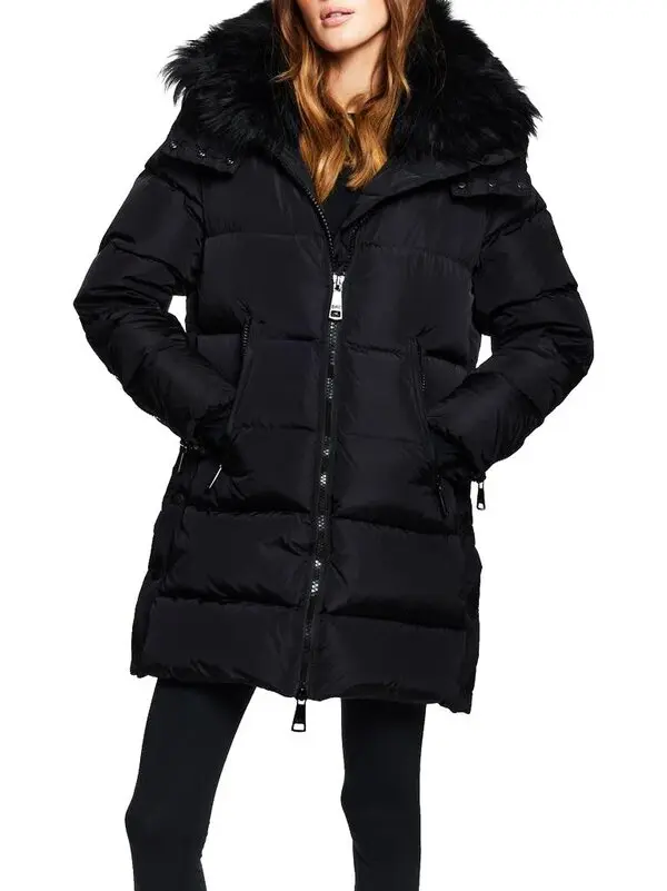 Sam. Addison Water-resistant Down Puffer Coat With Shearling Collar - Matte Black