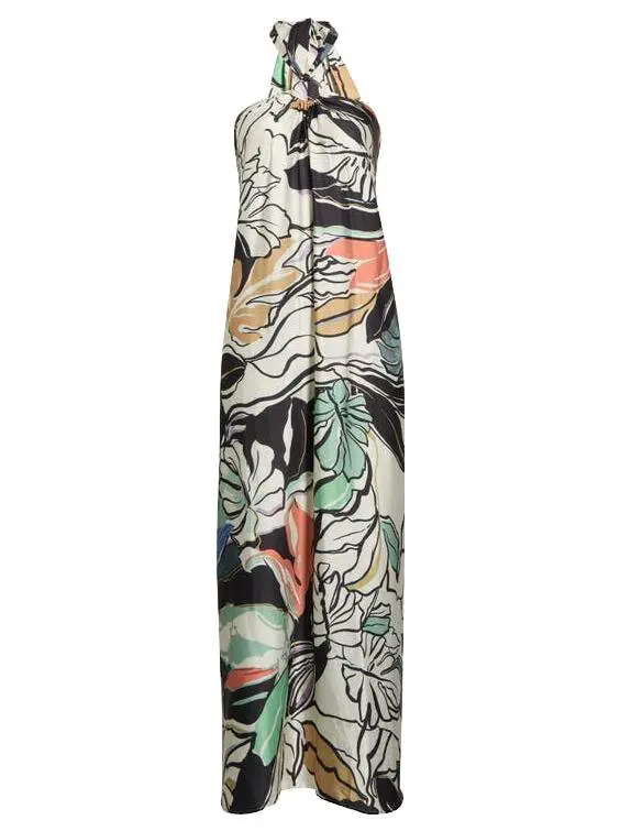 Elan O-ring Halter Maxi Cover-up Dress - Blue Botanical