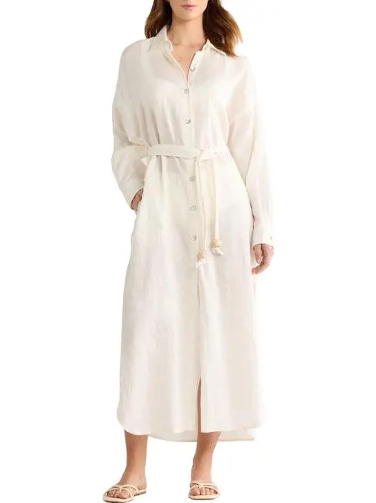 Elan Linen Maxi Shirtdress - White