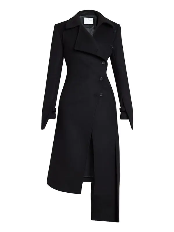 COURREGES Oblique Asymmetric Double-breasted Wool Coat - Black