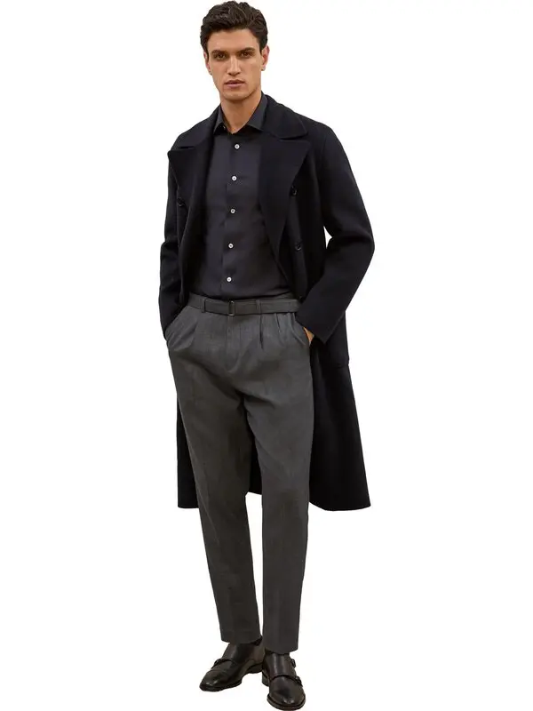 REISS Sangiovese Atelier Double-breasted Tie-waist Overcoat - Navy