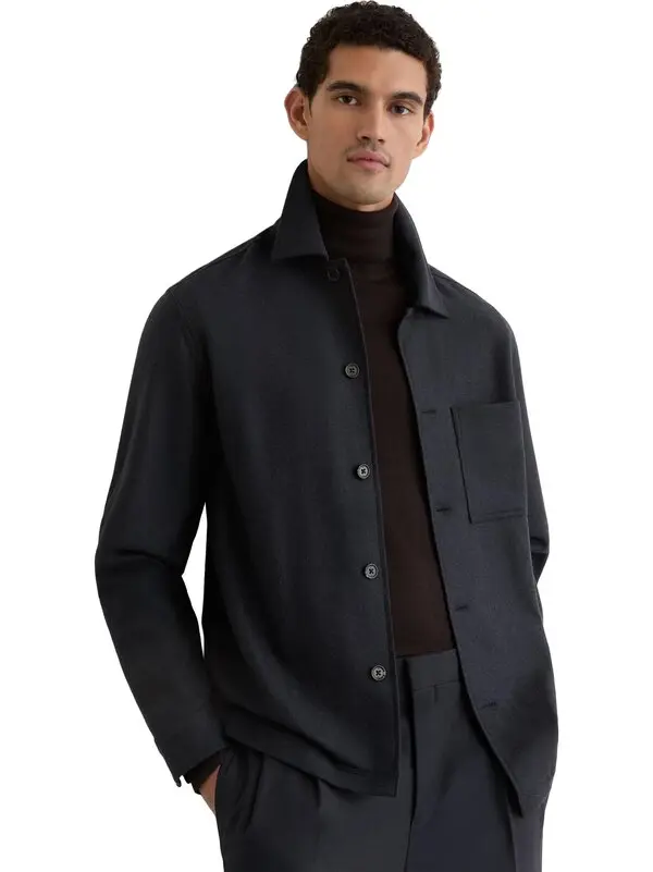 REISS Cooper Wool-blend Patch-pocket Overshirt - Navy
