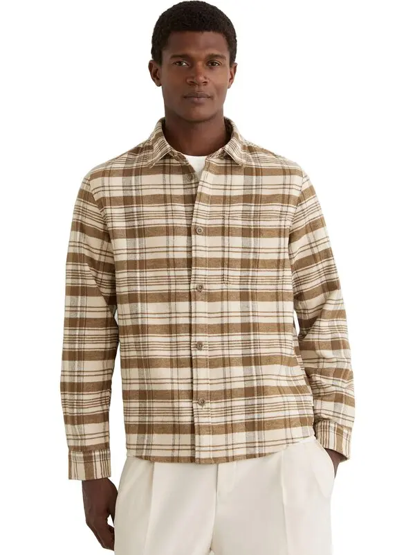 LES DEUX Cotton Check Overshirt - Irish Cream