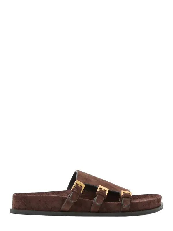 REISS Lauren Buckle-strap Sandals - Chocolate