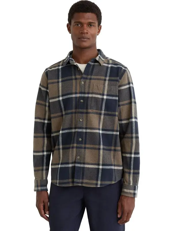 LES DEUX Cotton Check Flannel Shirt - Dark Navy