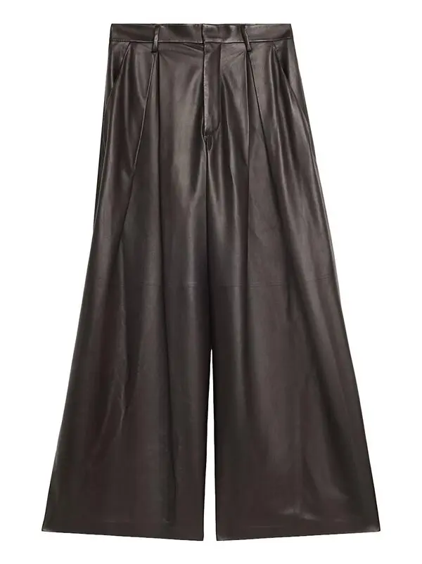 Ralph Lauren Kelsie Pleated Wide-leg Leather Pants - Dark Brown