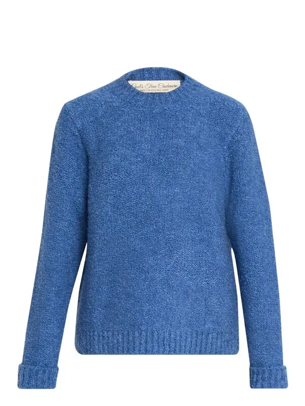 GOD'S TRUE CASHMERE Cashmere Boucle Knit Crewneck Sweater - Lapis Lazuli