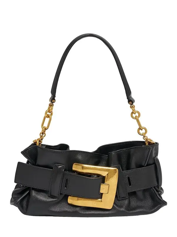 Balmain Anthem Mini Belted Leather Shoulder Bag - Noir