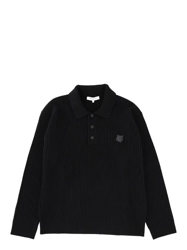 Maison Kitsuné Long-sleeved Polo Shirt - Black