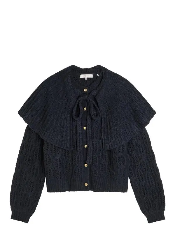 FRAME Cape-effect Cable-knit Wool-blend Cardigan - Navy