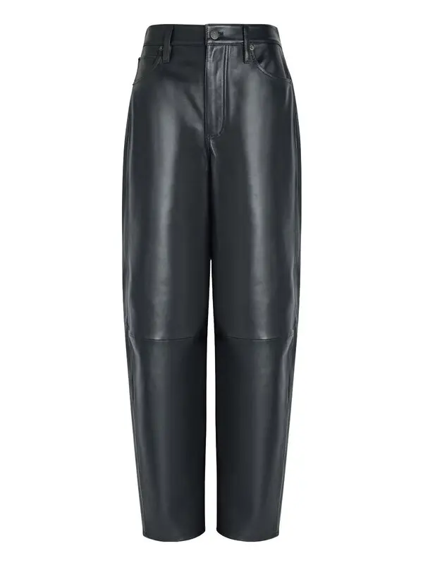 FRAME The Leather Neat Barrel-leg Trousers - Navy