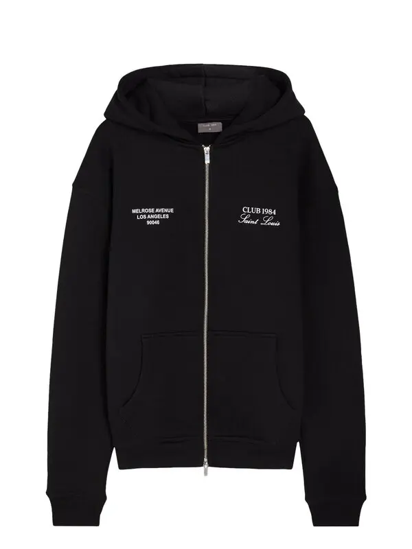 CLUB 1984 Printed Hooded Cotton Sweatshirt - Black