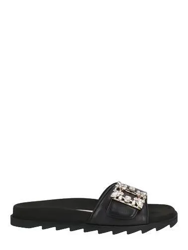 ROGER VIVIER Leather Slide Sandals With Appliqués - Black