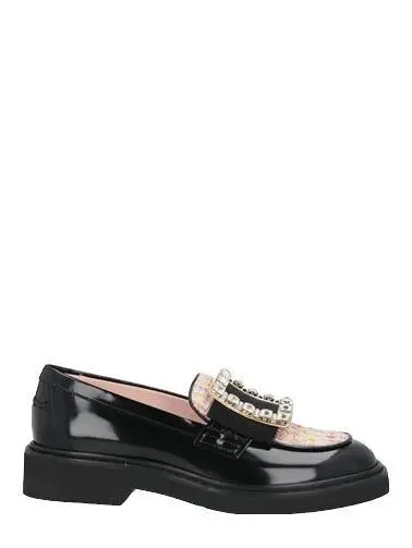 ROGER VIVIER Glossed-leather Loafers With Tweed And Crystals - Black