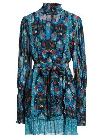 Farm Rio Mini Flared Floral-print Crepe Dress - Blue