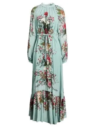 Farm Rio Maxi Flared Floral-print Crepe Dress - Blue