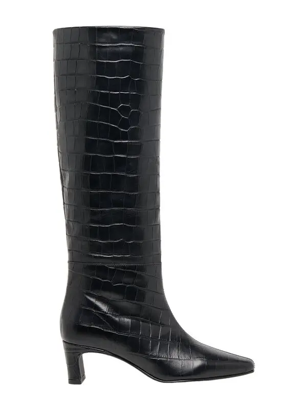 DOLCEVITA Trixi Knee-high Boots - Noir Croco Embossed Leather