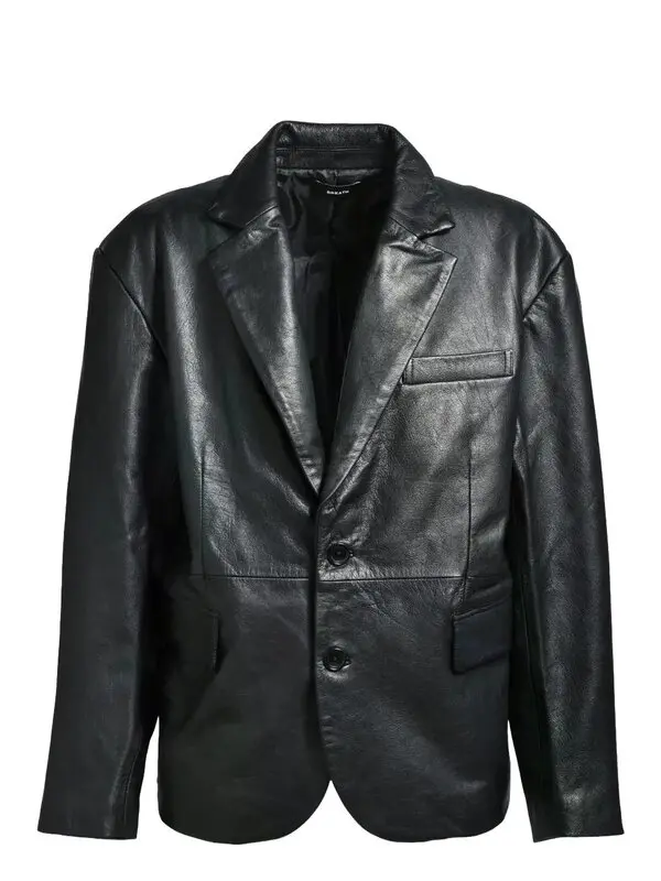 BREATH Single-breasted Leather Blazer - Black