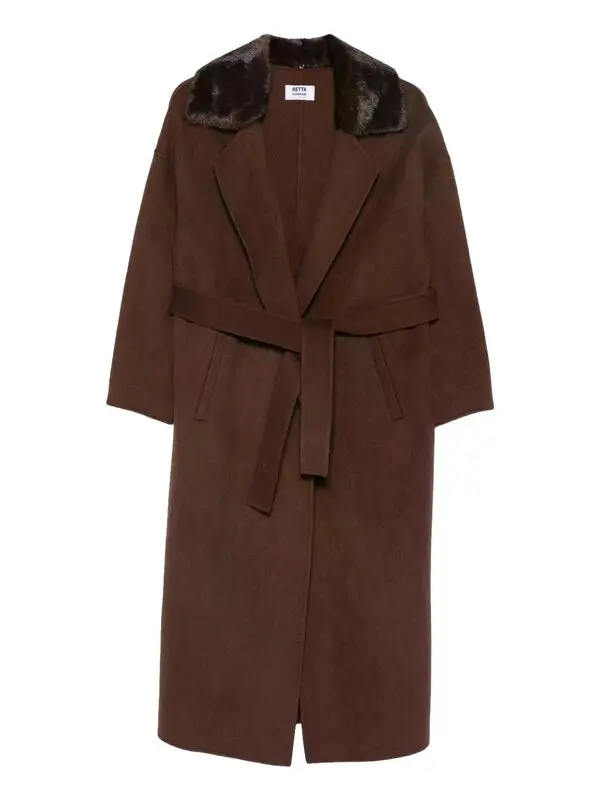 BETTA CORRADI Belted Coat With Paneled Collar - Brown