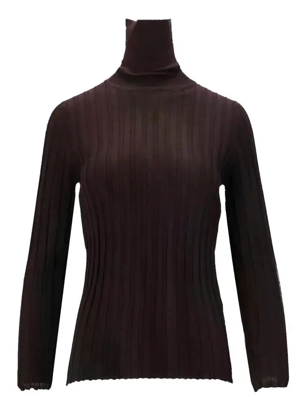 LA ROSE Turtleneck Ribbed Sweater - Brown