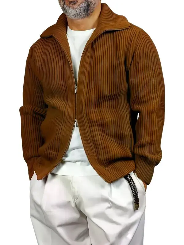 Altea Ribbed Zip Jacket - Brown