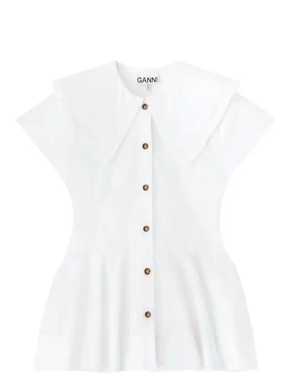 GANNI Ruffled-collar Buttoned Top - White