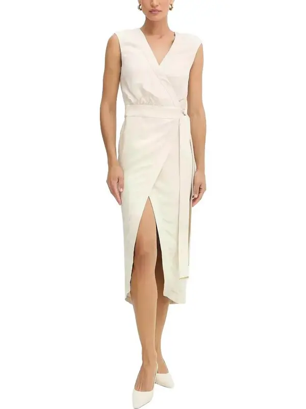 MARCIANO V-neck Midi Wrap Dress - Neutrals