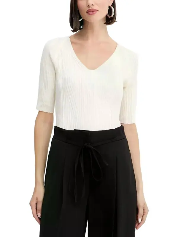 BOSS Ribbed V-neck Top - Neutrals