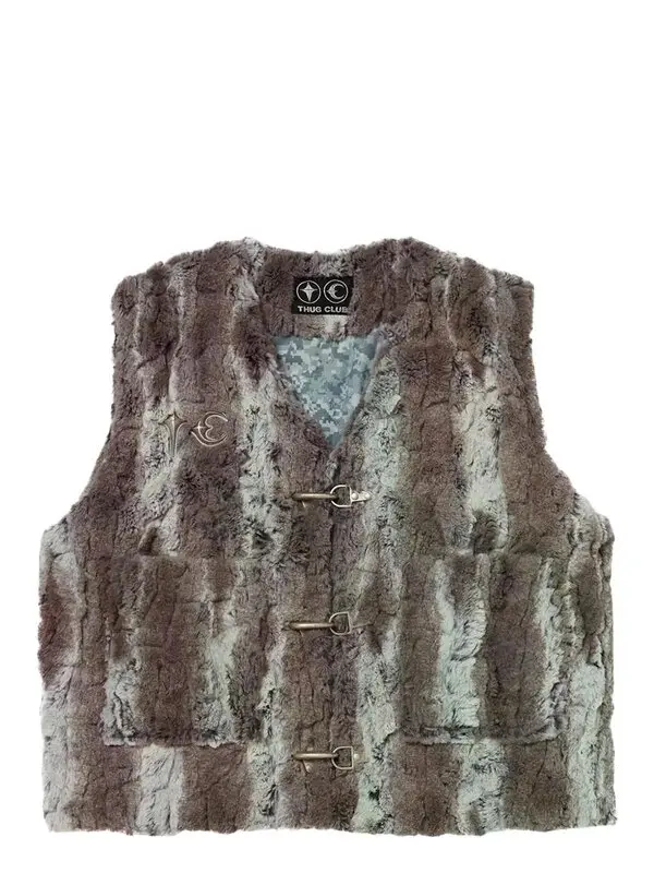THUG CLUB Faux-fur Vest With Skull Detail - Grey