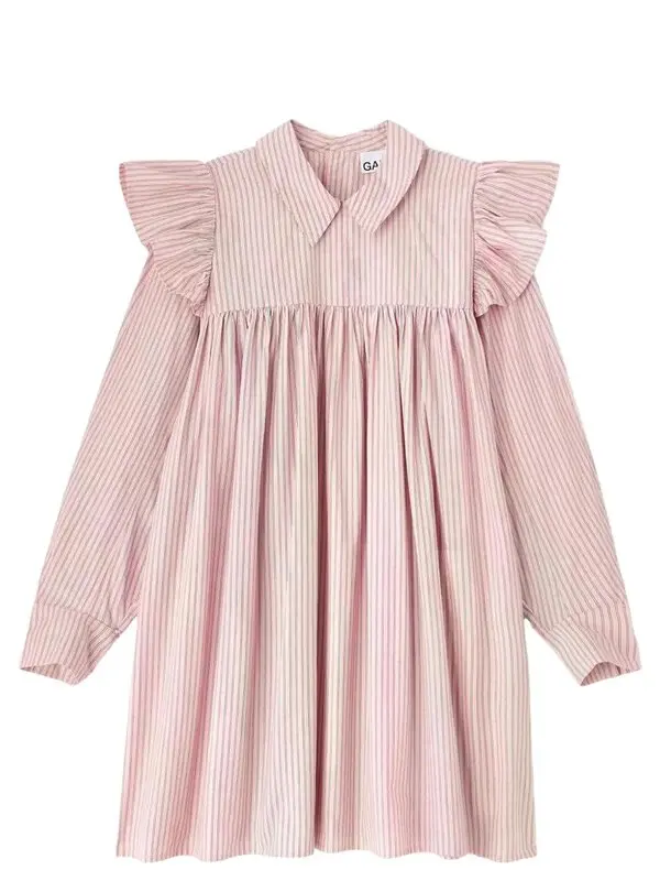 GANNI Striped Ruffled Mini Dress - Pink