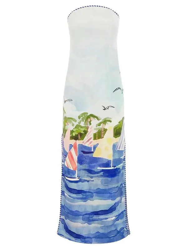 LEO LIN Ava Nautical-print Midi Dress - Blue