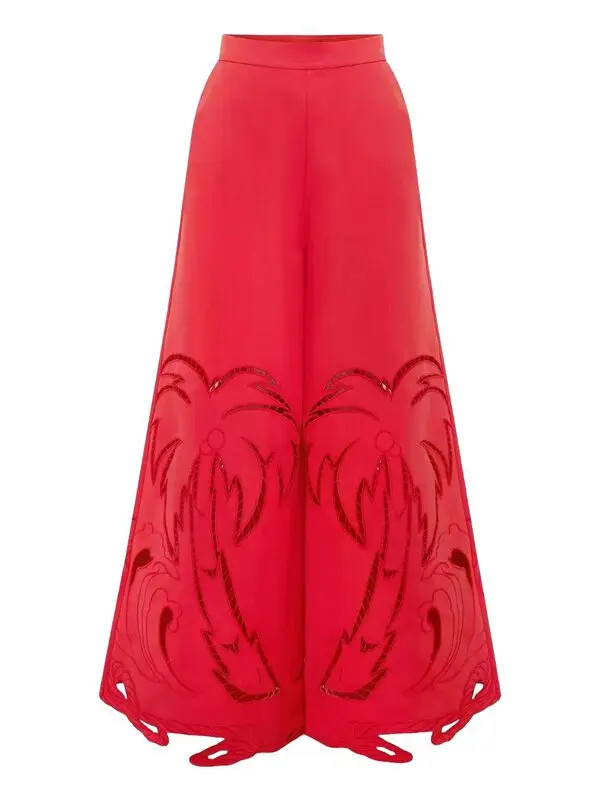 LEO LIN Theodora Cutout-detail Trousers - Red