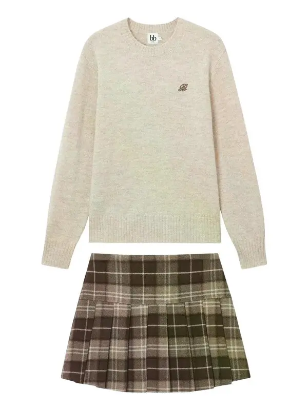 B+AB Embroidered Plaid Skirt - Neutrals