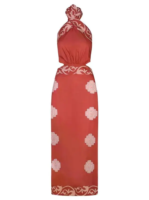 Johanna Ortiz Halterneck Cutout Dress - Orange