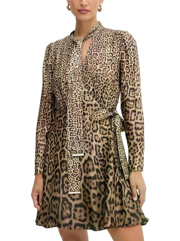 MARCIANO Tie-neck Leopard-print Mini Dress - Brown