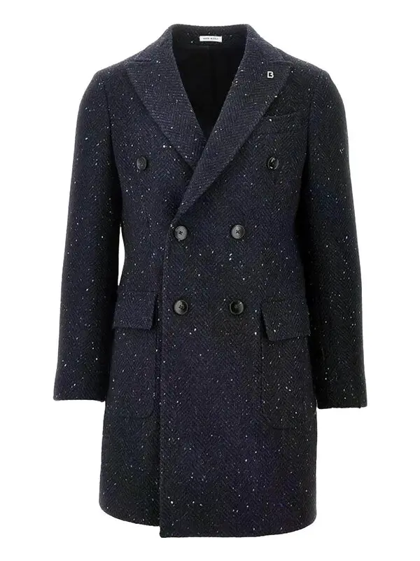 BRERAS MILANO Speckled Double-breasted Coat - Blue
