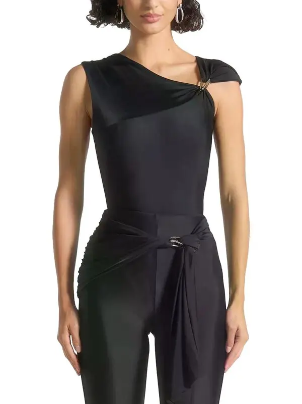 Manière De Voir Asymmetric Neck Bodysuit With Hardware Detail - Black