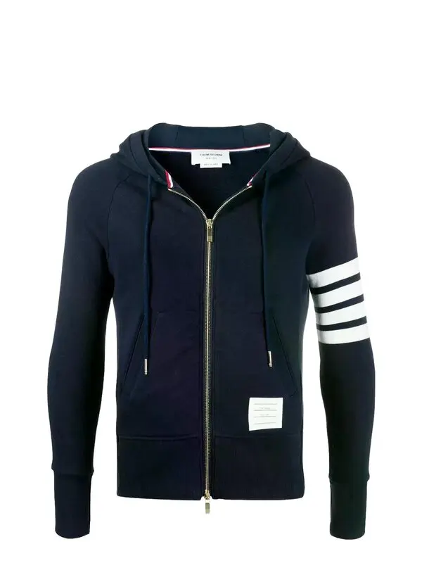 Thom Browne Stripe-detailed Zip-front Hoodie - Blue